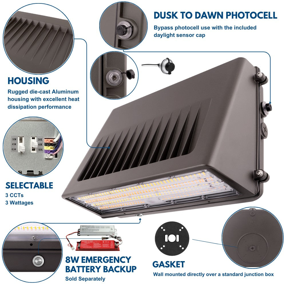 Cutoff LED Wall Pack Light | 10,217LM | 63W/40W/30W | 50K/40K/30K ...